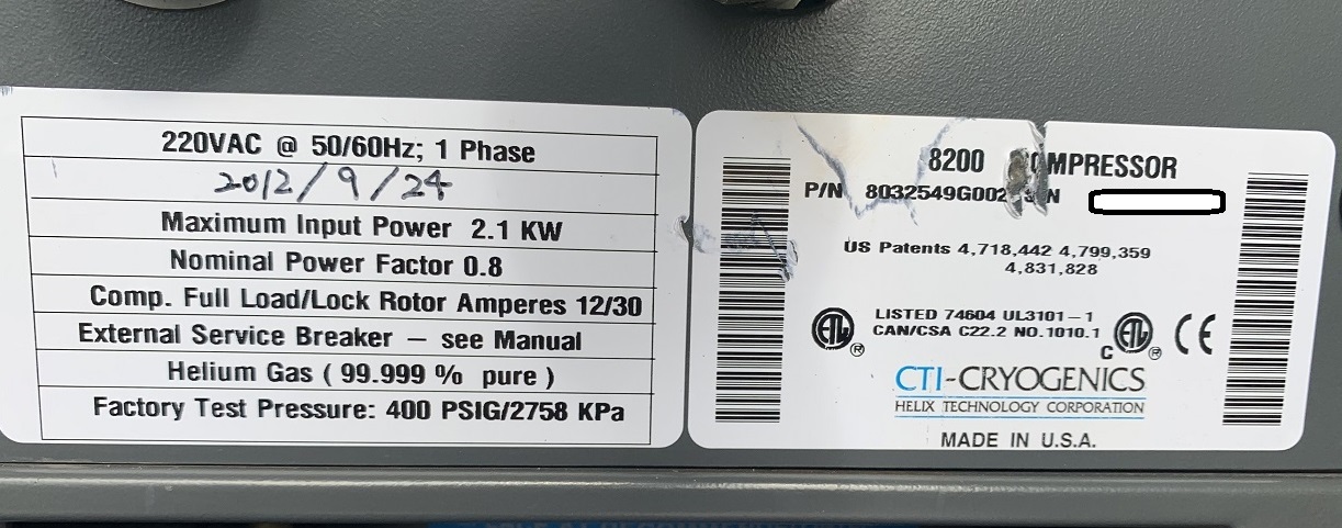 CTI-Cryogenics 8200 Compressorコンプレッサー
