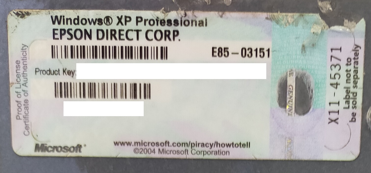EPSON DESKTOP COMPUTER E85-03151 WINDOWS XP